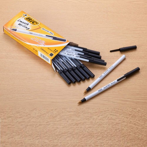 BIC PEN ROUND STIC MED BLACK 12x