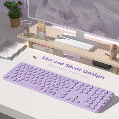 Ubotie Slim & Quiet Wireless/Bluetooth Full Size Keyboard - Purple