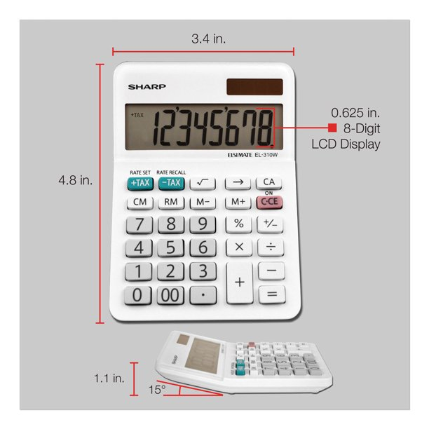Sharp EL-334WB 12-Digit Desktop Calculator, White