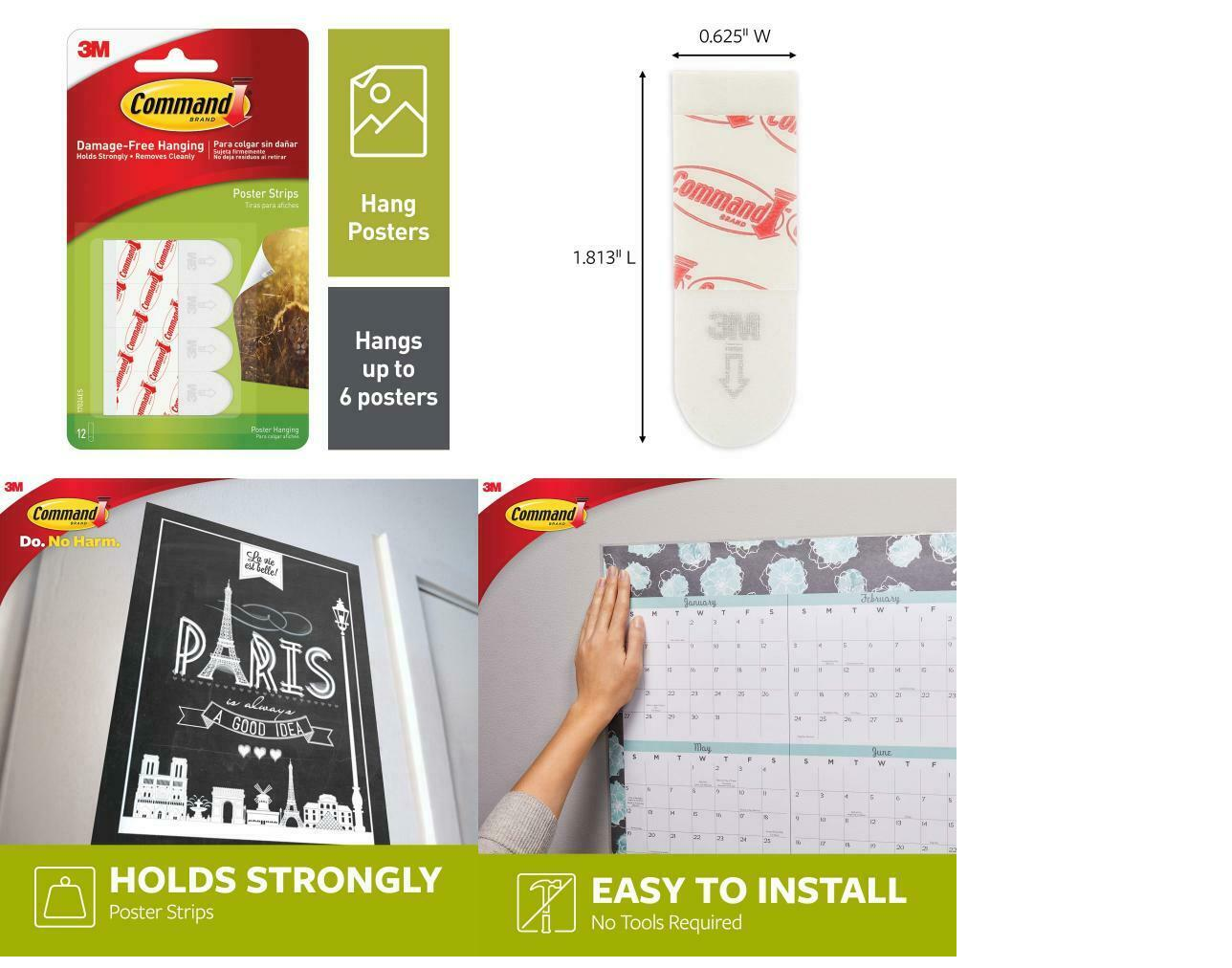 MMM POSTER STRIPS WHT 12/PK