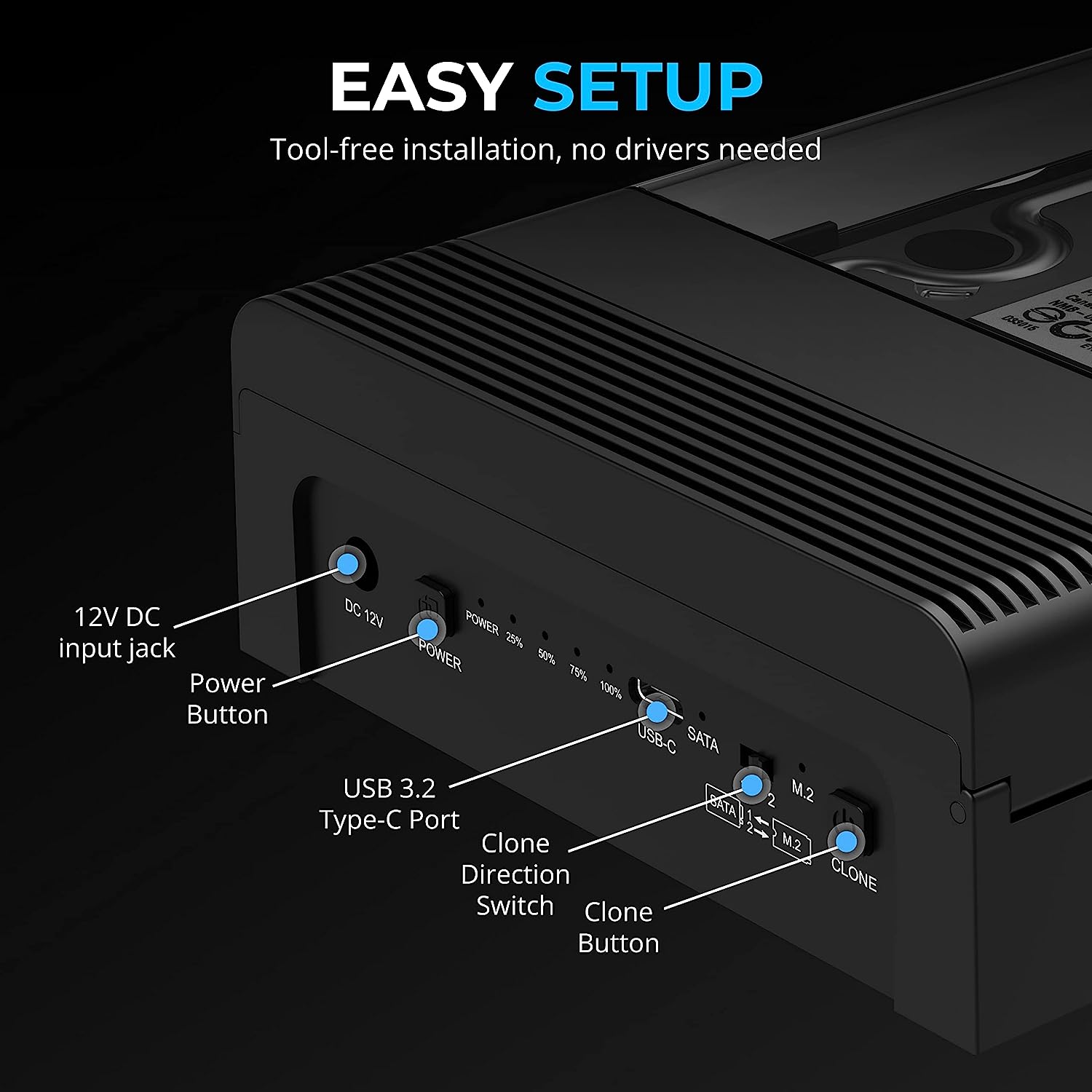 Sabrent USB Type-C Lay Flat Docking Station for M.2 PCIe NVMe & SATA 2.5/3.5"