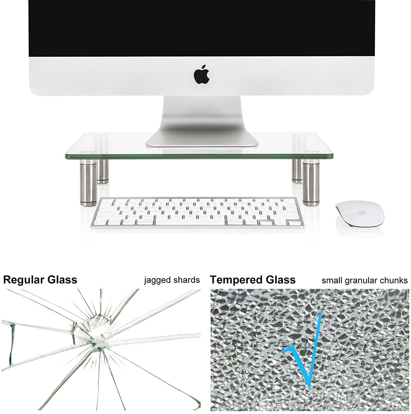 FITUEYES Monitor Stand –Adjustable Glass Computer Monitor Riser, Clear ...