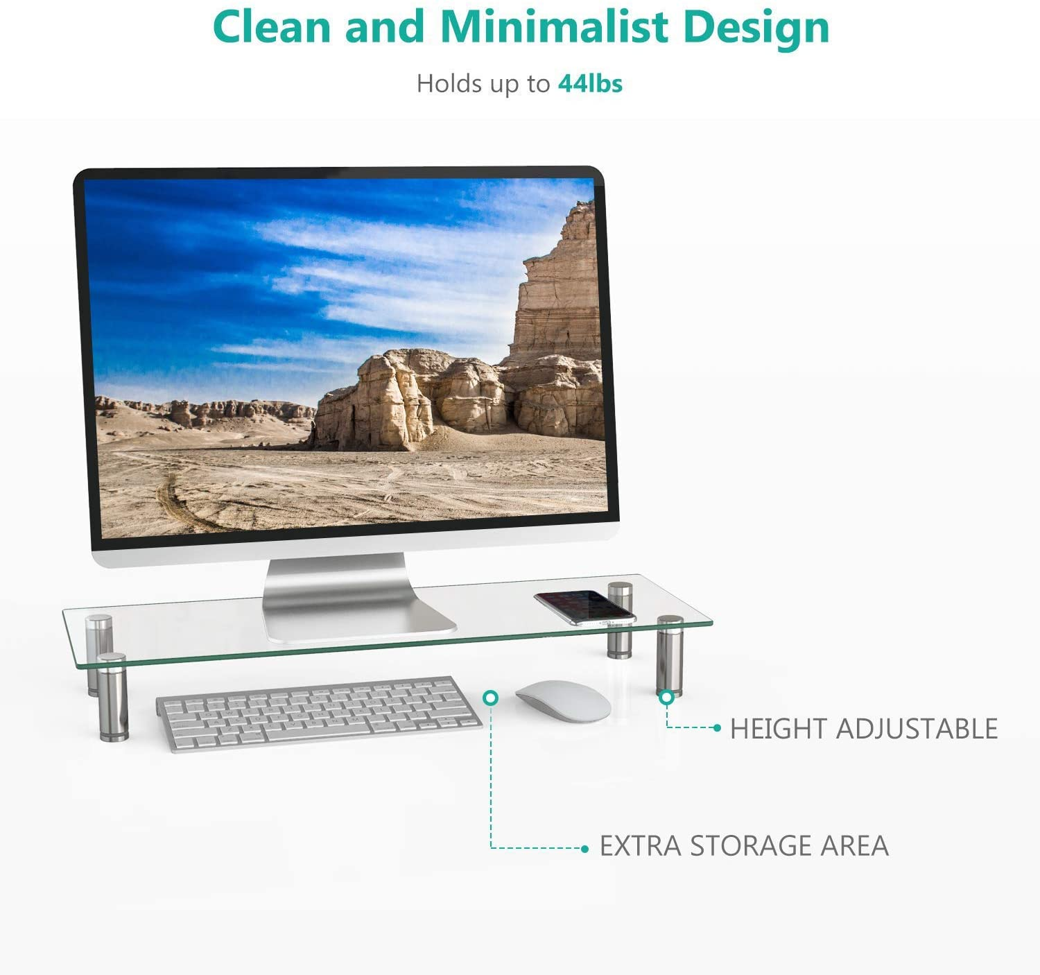 WALI Tempered Glass Monitor Riser Desktop Stand Height Adjustable Table ...