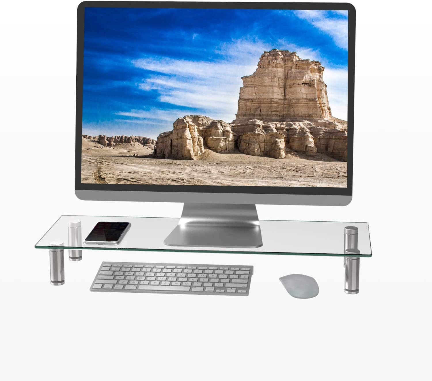 WALI Tempered Glass Monitor Riser Desktop Stand Height Adjustable Table ...