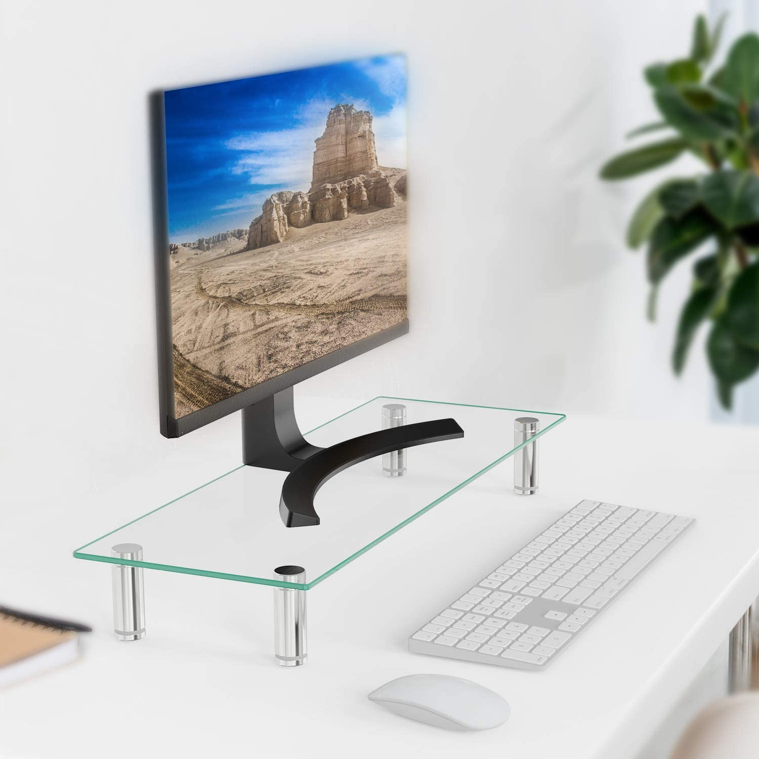 WALI Tempered Glass Monitor Riser Desktop Stand Height Adjustable Table ...