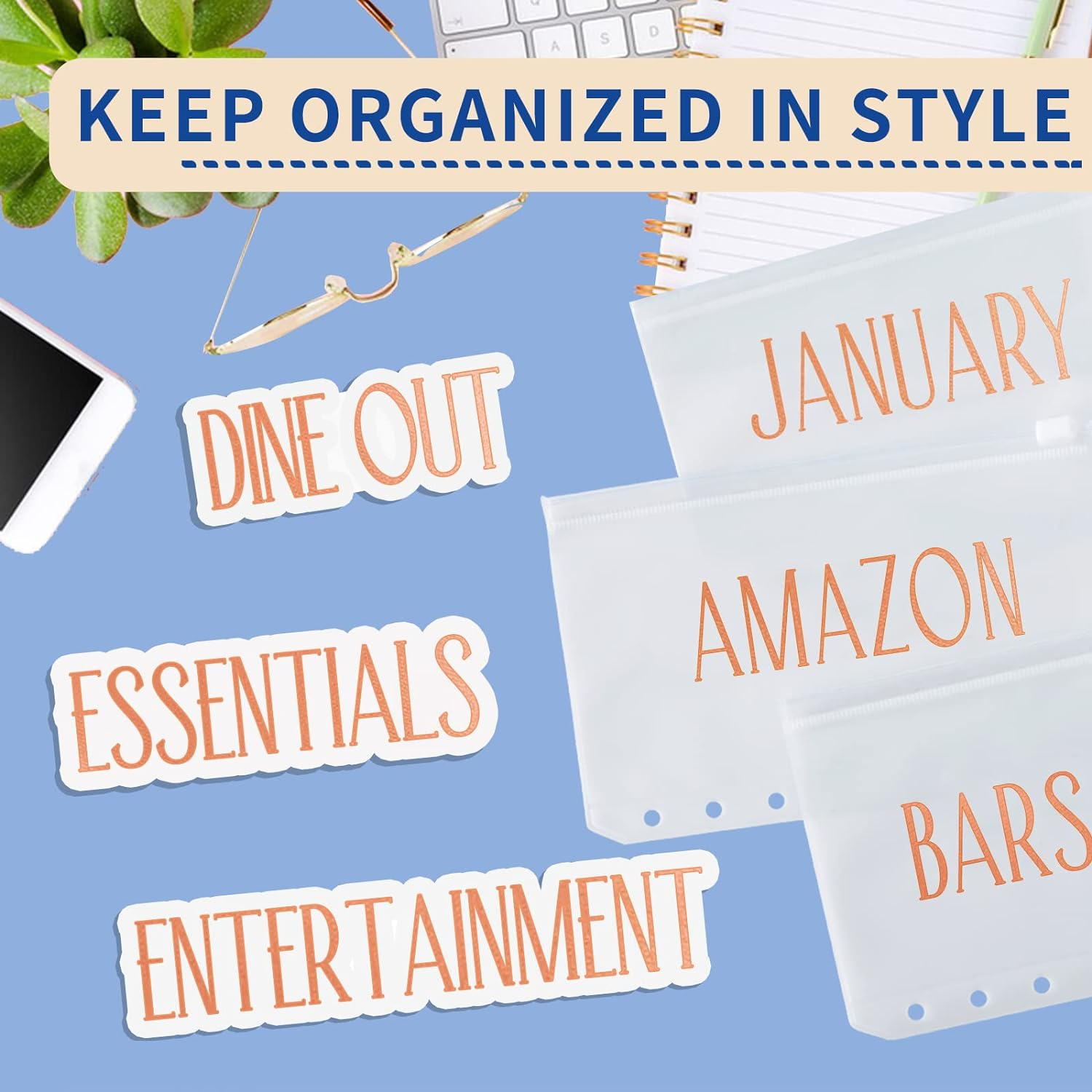 100 Cash Envelope Label Stickers - Rose Gold Budget Category Stickers ...