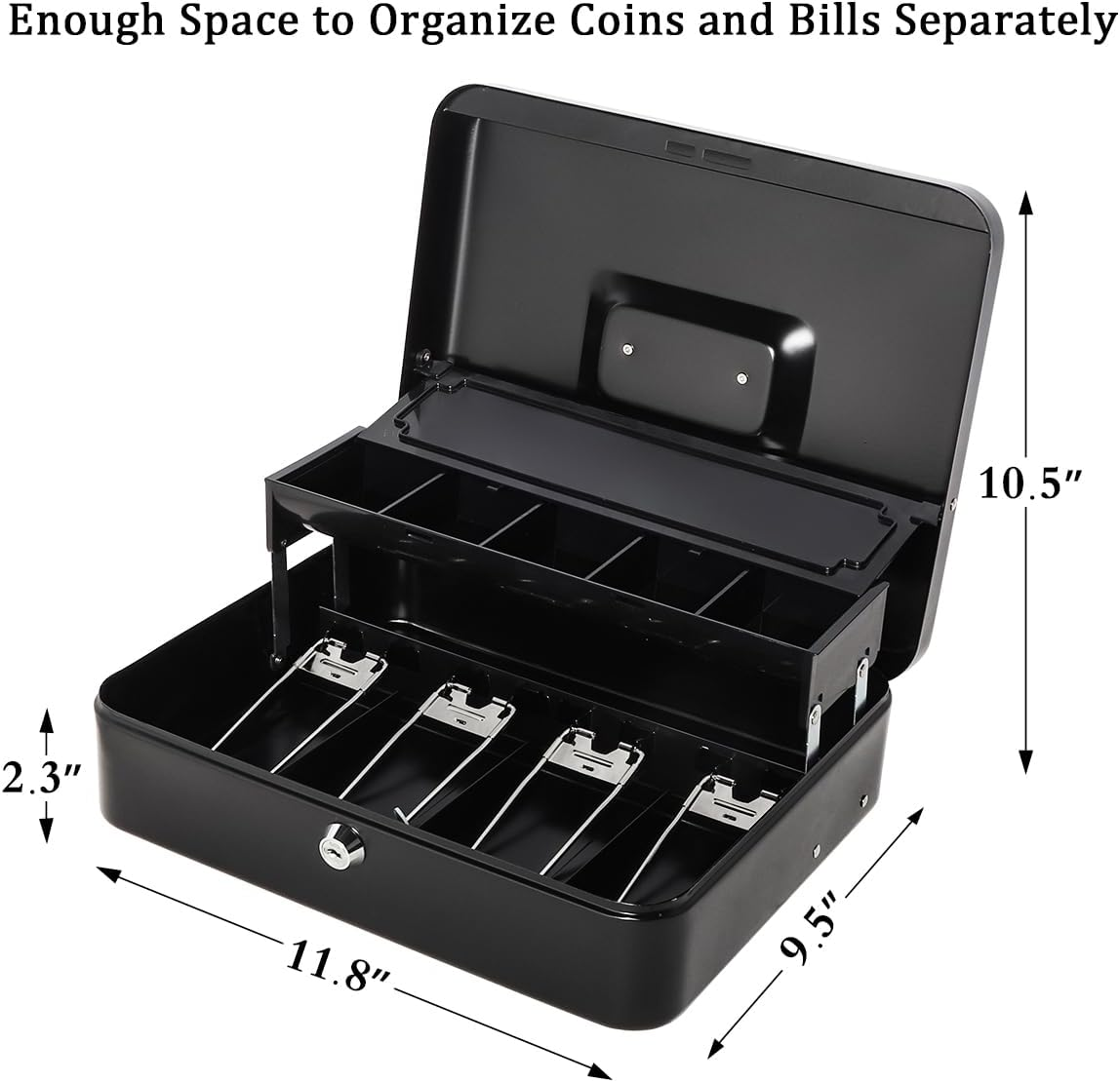 Jssmst Locking Cash Box with Money Tray and Lock, Money Lock Box with ...