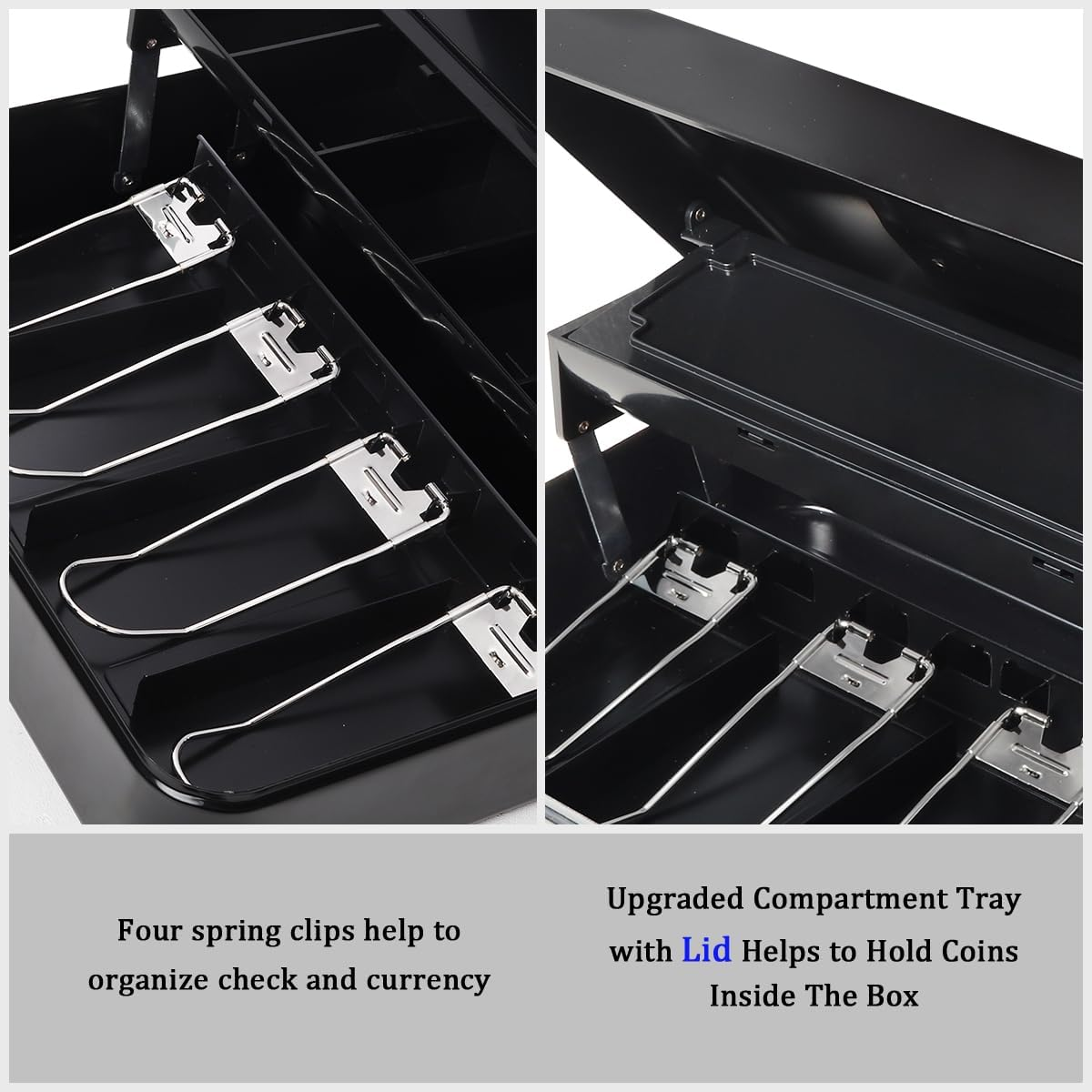 Jssmst Locking Cash Box with Money Tray and Lock, Money Lock Box with ...