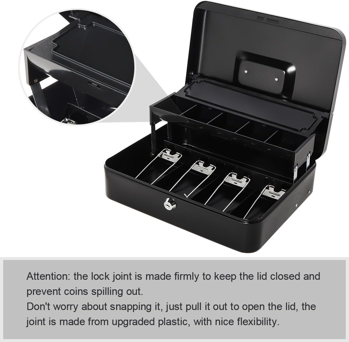 Jssmst Locking Cash Box with Money Tray and Lock, Money Lock Box with ...