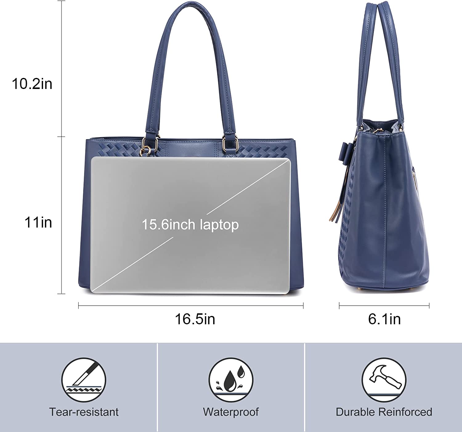 Lovevook Laptop Tote Bag 15.6 Inch Waterproof Leather Computer Bag - Navy