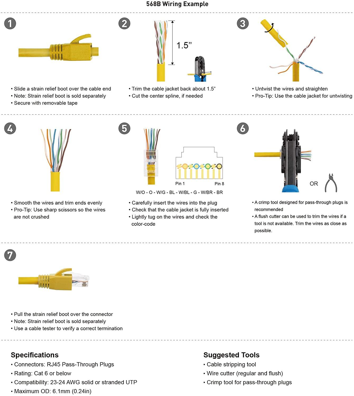 Cable Matters 100 Pack Pass Through RJ45 Modular Plugs for Solid or ...