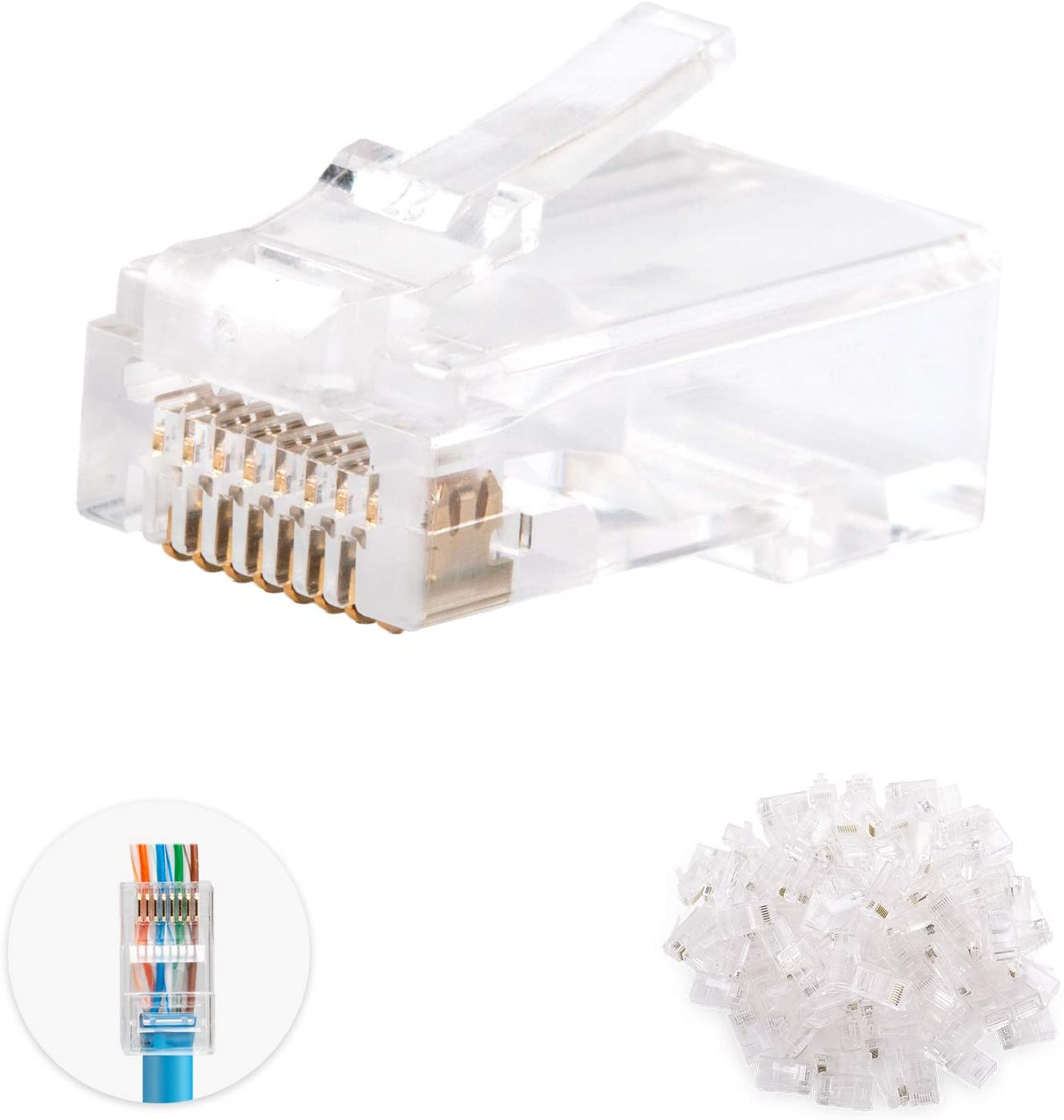 Cable Matters 100 Pack Pass Through RJ45 Modular Plugs for Solid or ...