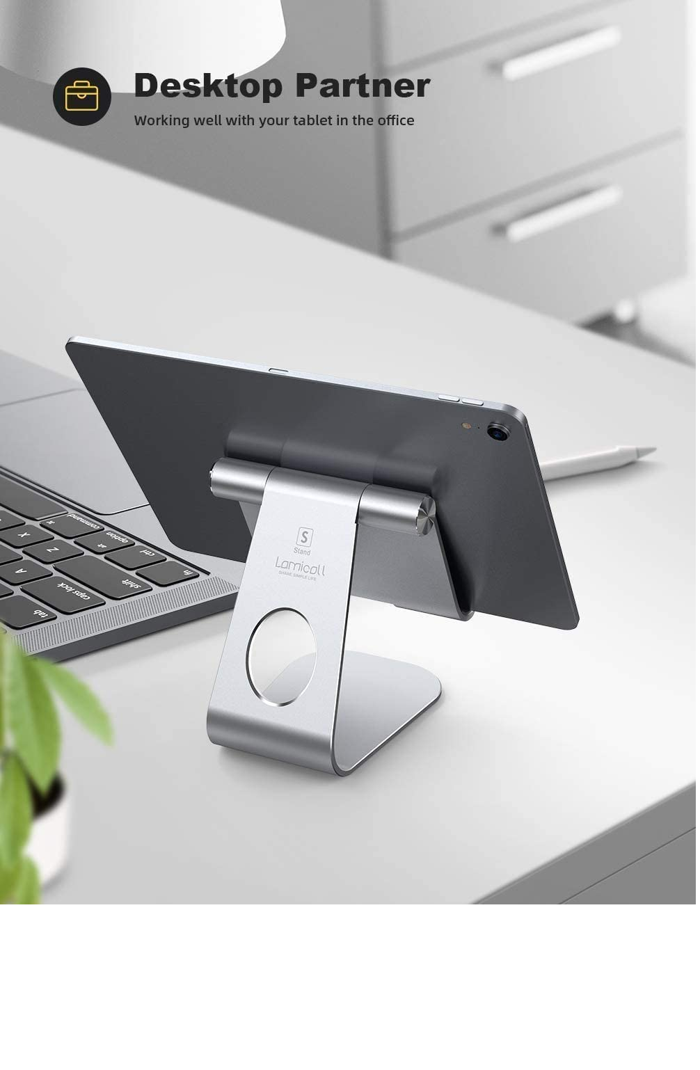 Tablet Stand Adjustable, Lamicall Tablet Stand - Silver