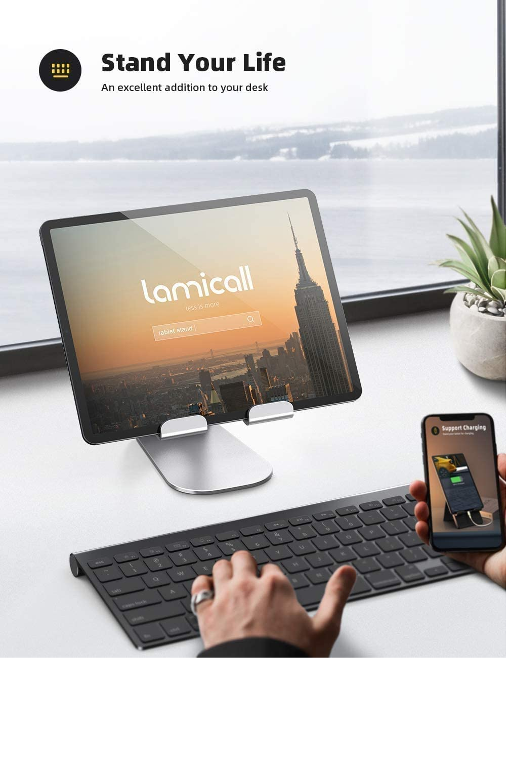 Tablet Stand Adjustable, Lamicall Tablet Stand - Silver