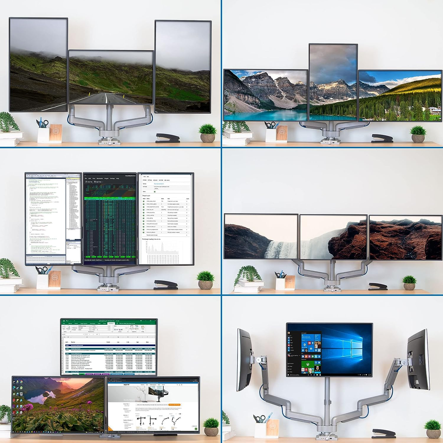 Mount-It! Triple Monitor Mount | Desk Stand with USB and Audio Ports ...