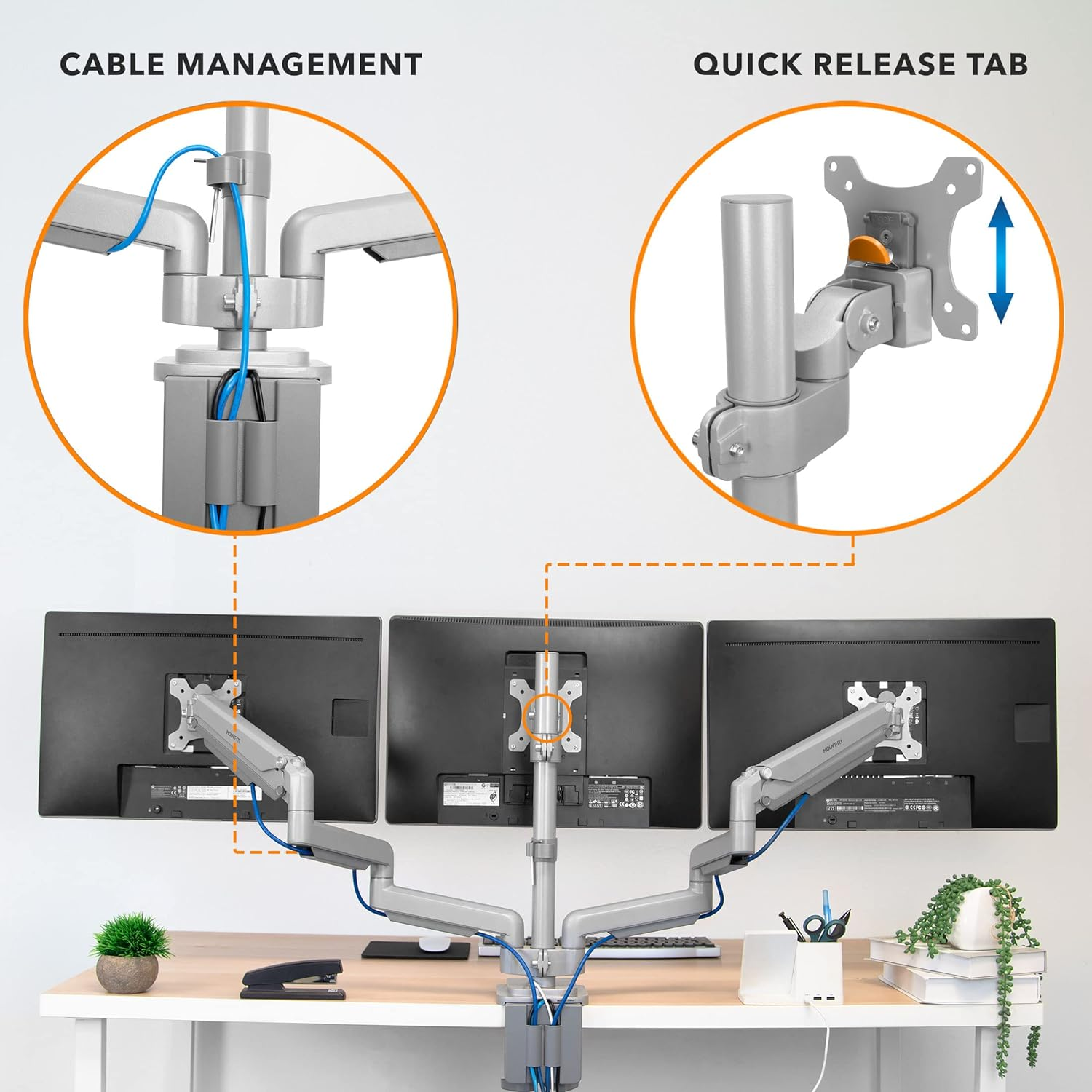 Mount-It! Triple Monitor Mount | Desk Stand with USB and Audio Ports ...