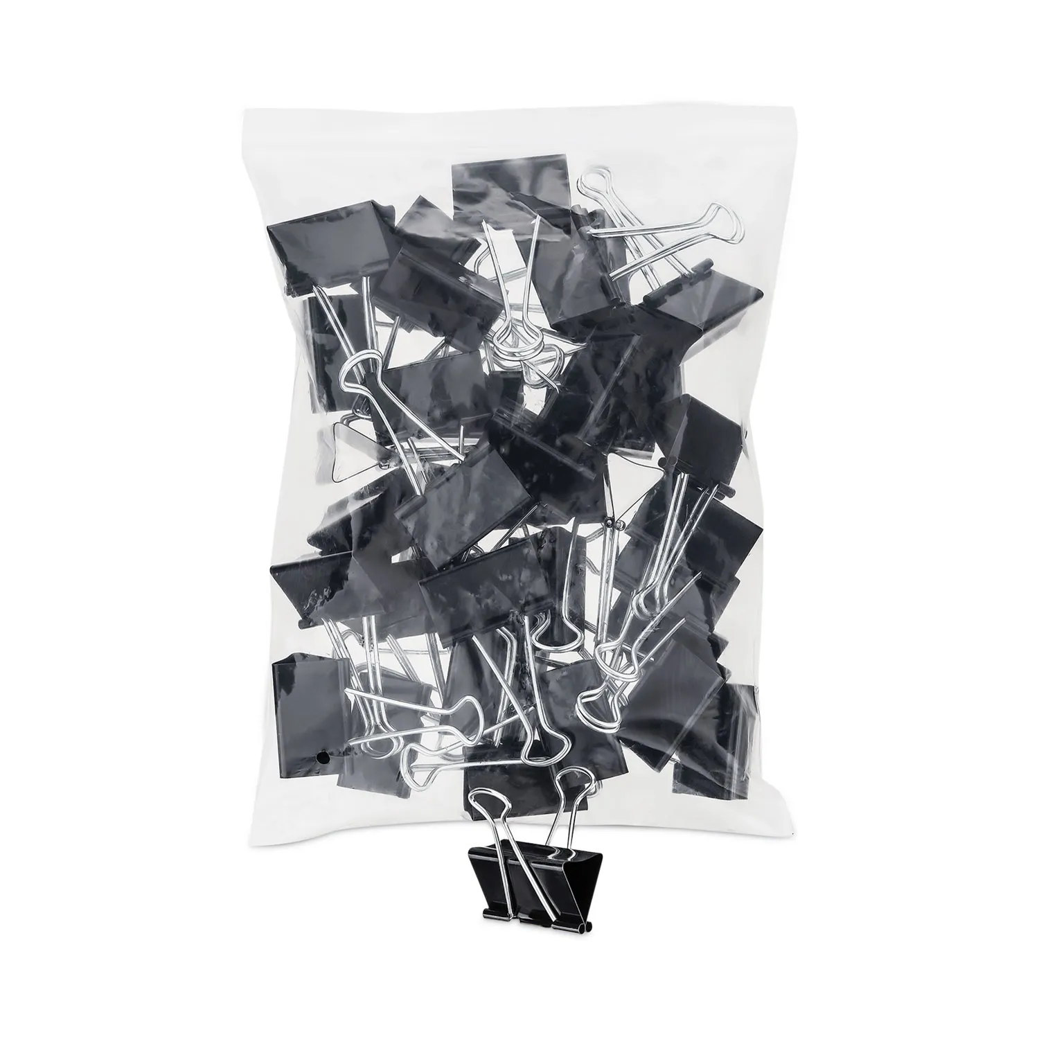 Universal Binder Clips in Zip-Seal Bag Large, Black/Silver, 36/Pack
